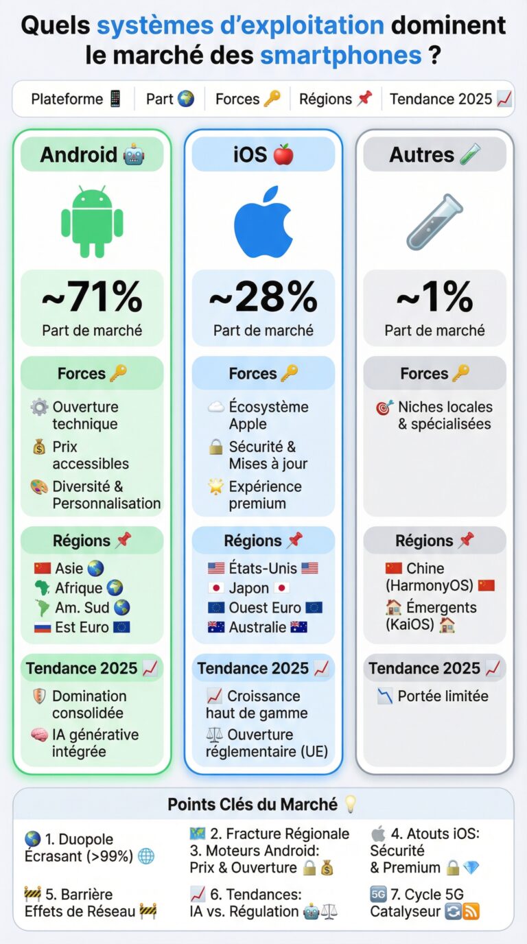 Quels systèmes d'exploitation dominent le marché des smartphones