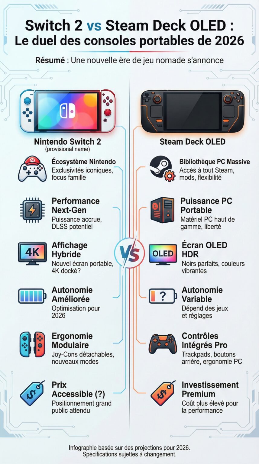 Switch 2 vs Steam Deck OLED : Le duel des consoles portables de 2026.